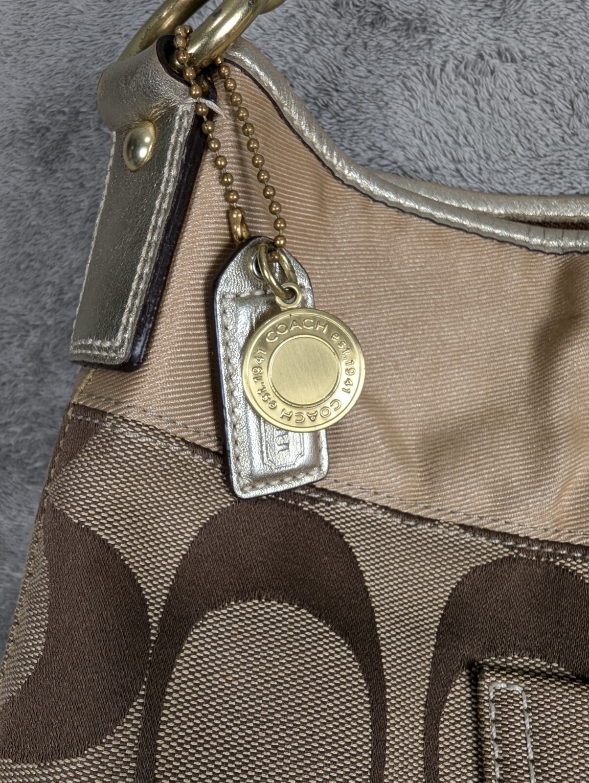 Coach Signature Medium Tote Satchel Purse Brown Shoulder Bag W/ Zip ...