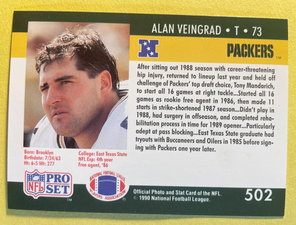 SIGNED ALAN VEINGRAD 1990 PRO SET FOOTBALL CARD AUTOGRAPH - PACKERS | eBay