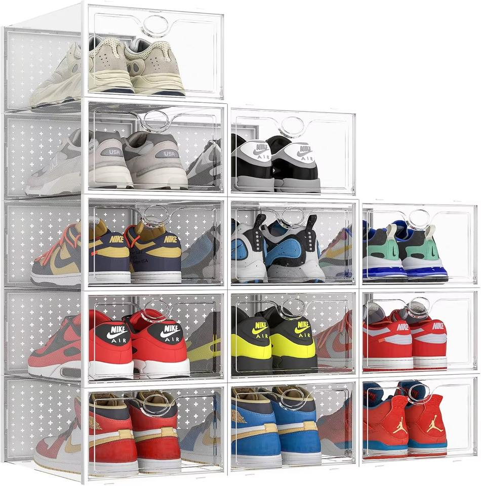 Clear Plastic Stackable Shoe Organizer Boxes - XXL Size Fits 14, 12 ...