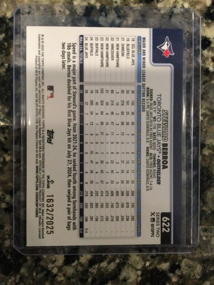 2025 Topps Series 2 Steward Berroa Rookie Gold parallel Toronto Blue ...