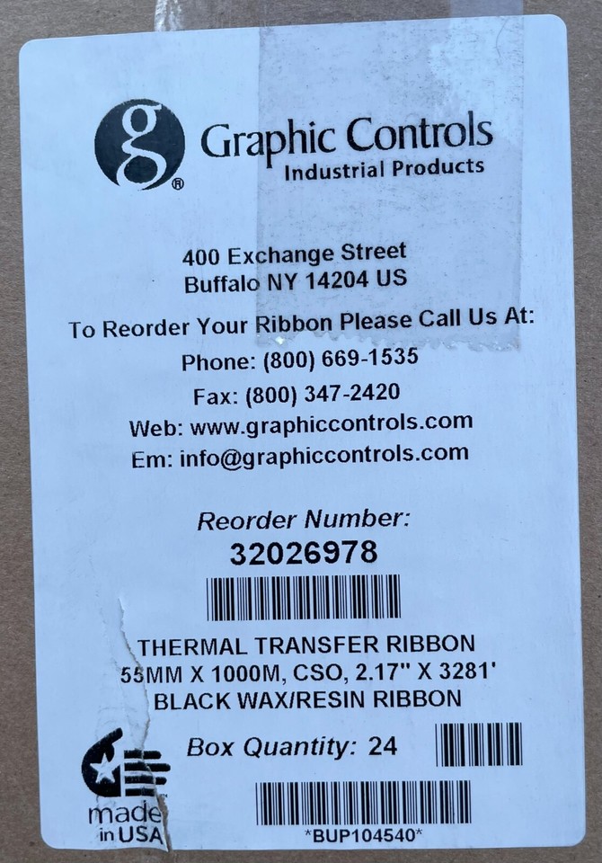 Thermal Transfer Ribbon - 55mm x 1000m cso 2.17 in X 3281 Black Wax ...