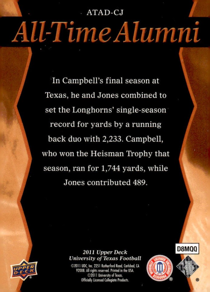 2011 Upper Deck University of Texas #ATAD-CJ Earl Campbell Johnny "Ham ...