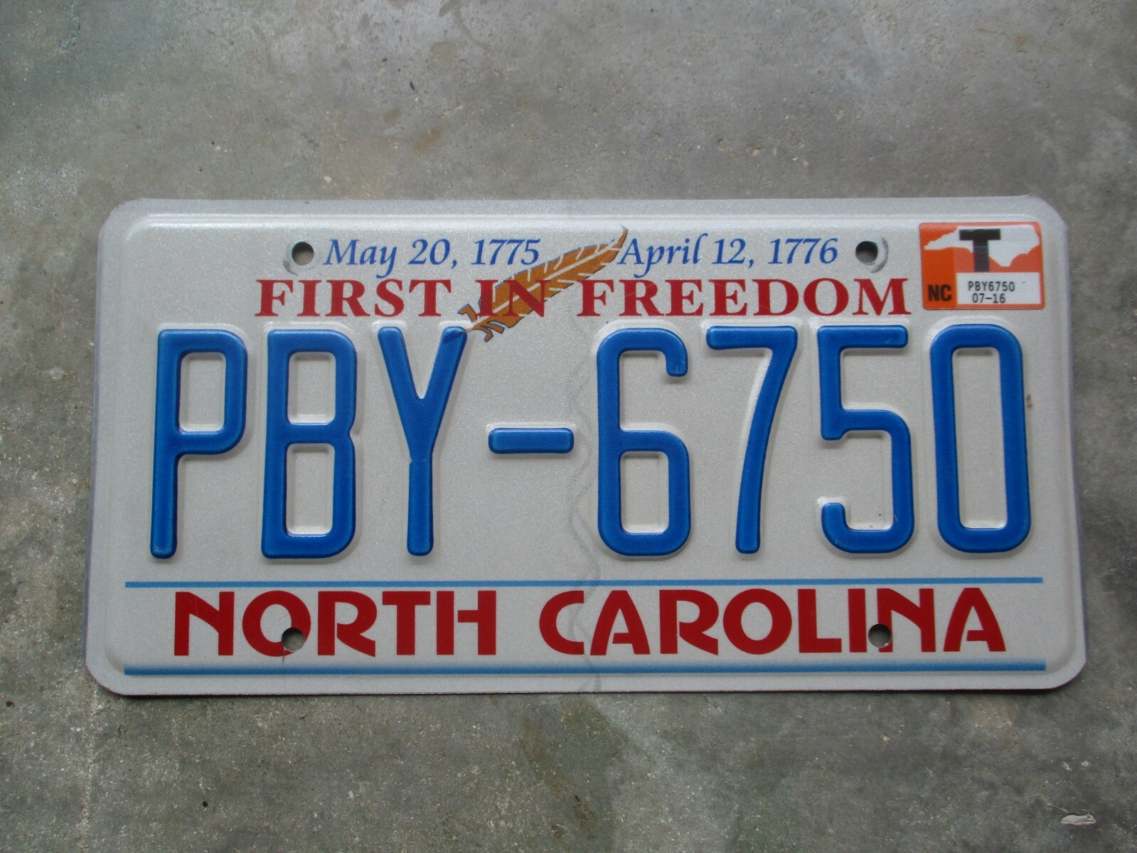 North Carolina 2016 First in Freedom license plate # PBY - 6750 | eBay
