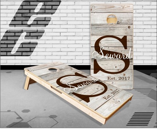 White Wash Wood Name Cornhole Boards Bean Bag Toss Game | eBay