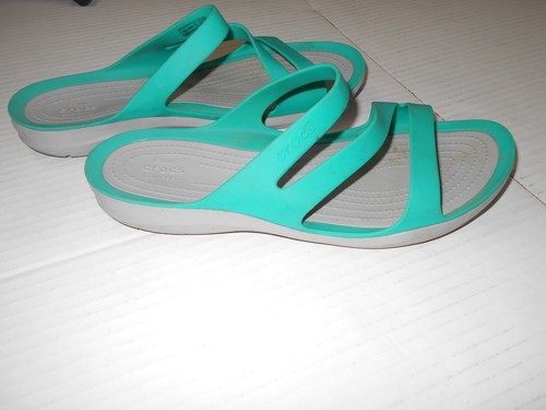 Crocs Iconic Comfort Womens Sz 11 W Teal Seafoam Green Sandals Slides ...