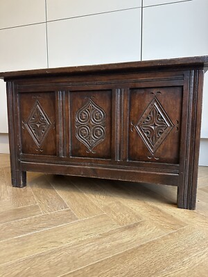 Solid Oak Carved Coffer Chest Blanket Box Toy Trunk GT Rackstraw | eBay UK