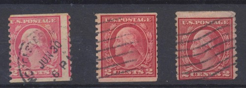 USA Stamps: 1914-1916 Coil Stamps p10,: 2c Washington Scott 453 to 455 ...
