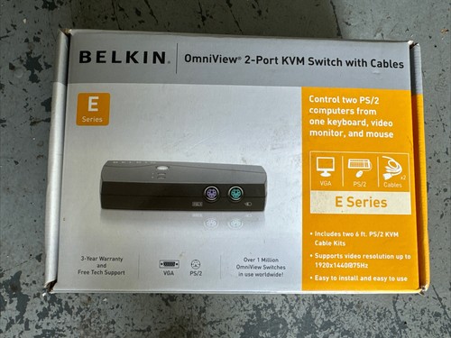 New- OPEN BOX Belkin OmniView 2-Port KVM Switch w/ Cables E Series ...