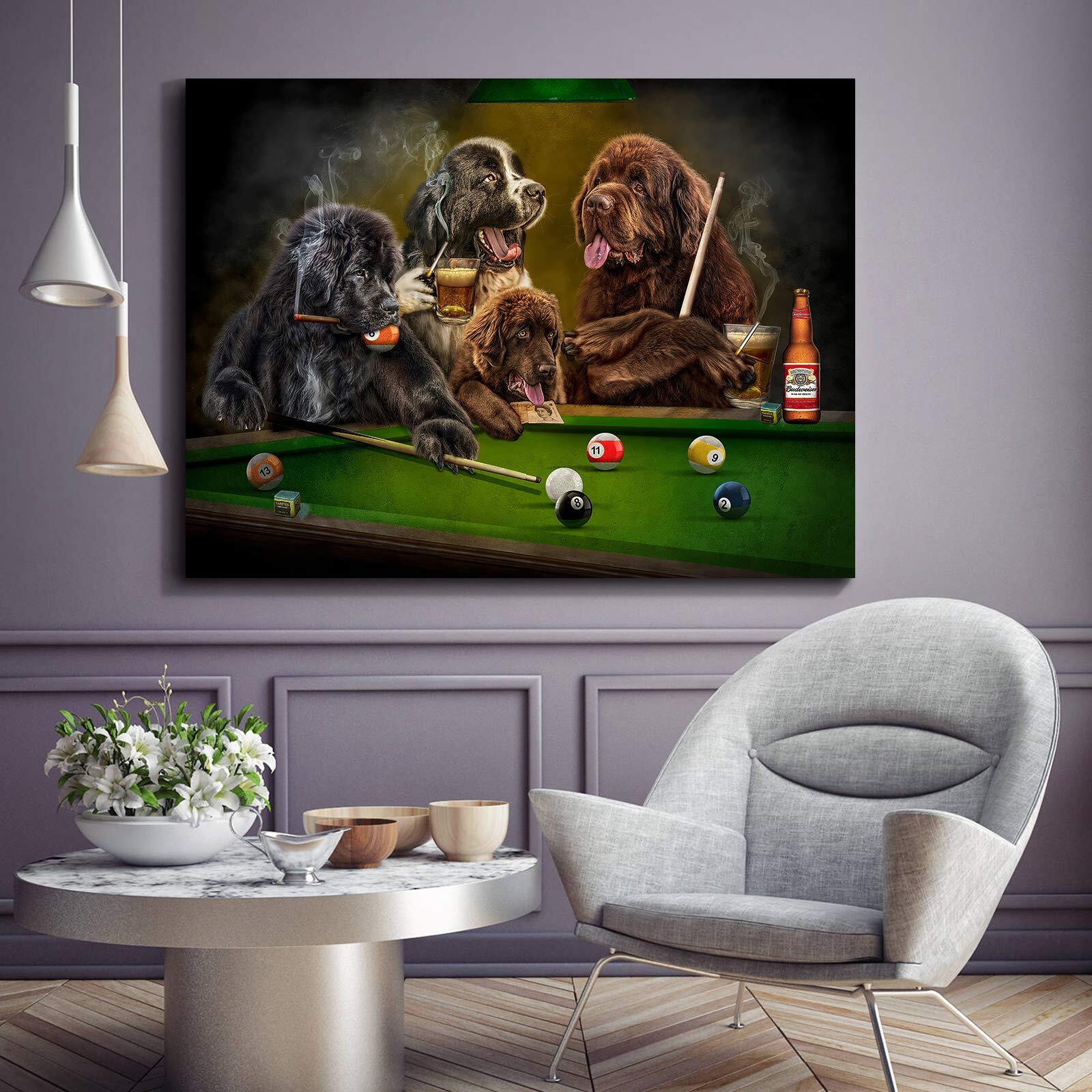 Coolidge's Dogs Playing Pool,Entertainment Room Wall Decor, Giclee ...