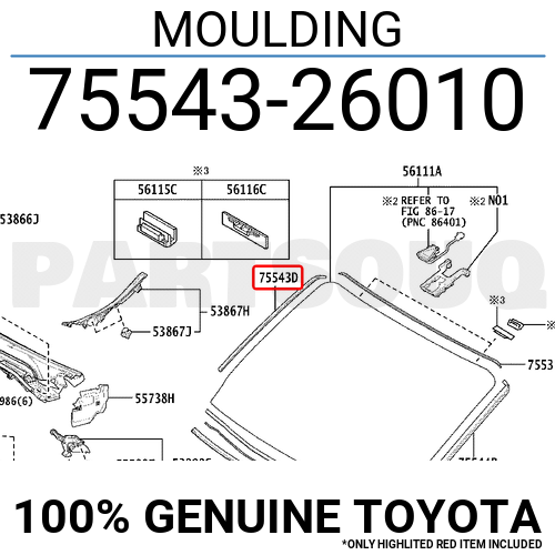 7554326010 Genuine Toyota MOULDING 75543-26010 | eBay