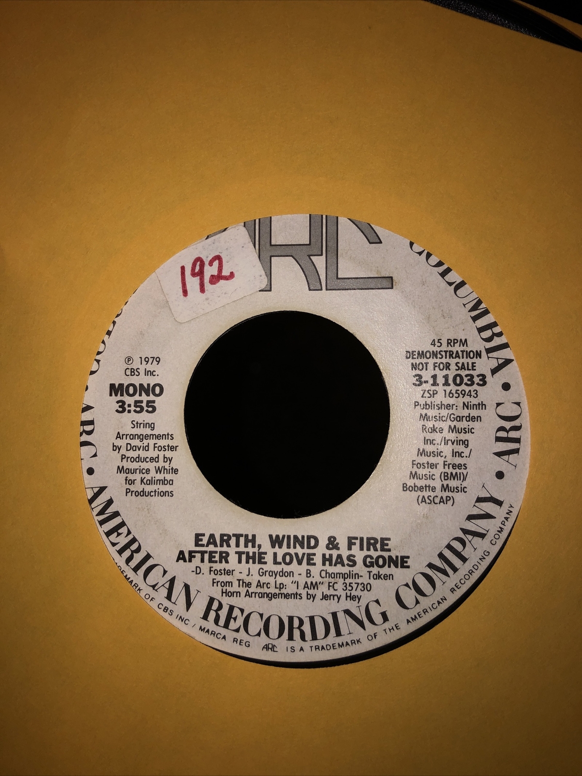 Earth, Wind & Fire - After The Love Has Gone 7" VG+ Promo Vinyl 45 ARC ...