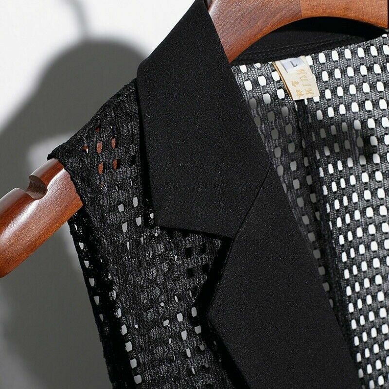 Plus Size Lady Long Waistcoat Mesh Sleeveless Coat Jacket Vests ...