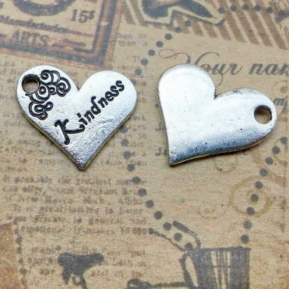 5 Kindness Word Charms Heart Pendants Jewelry Tags Antique Silver Tone ...