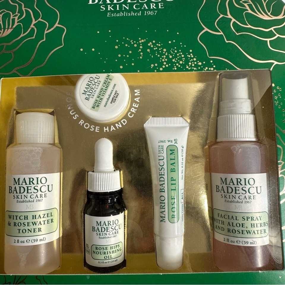 Mario Badescu Skincare 5 Piece Rose & Glow Set Facial Spray Lip Balm ...