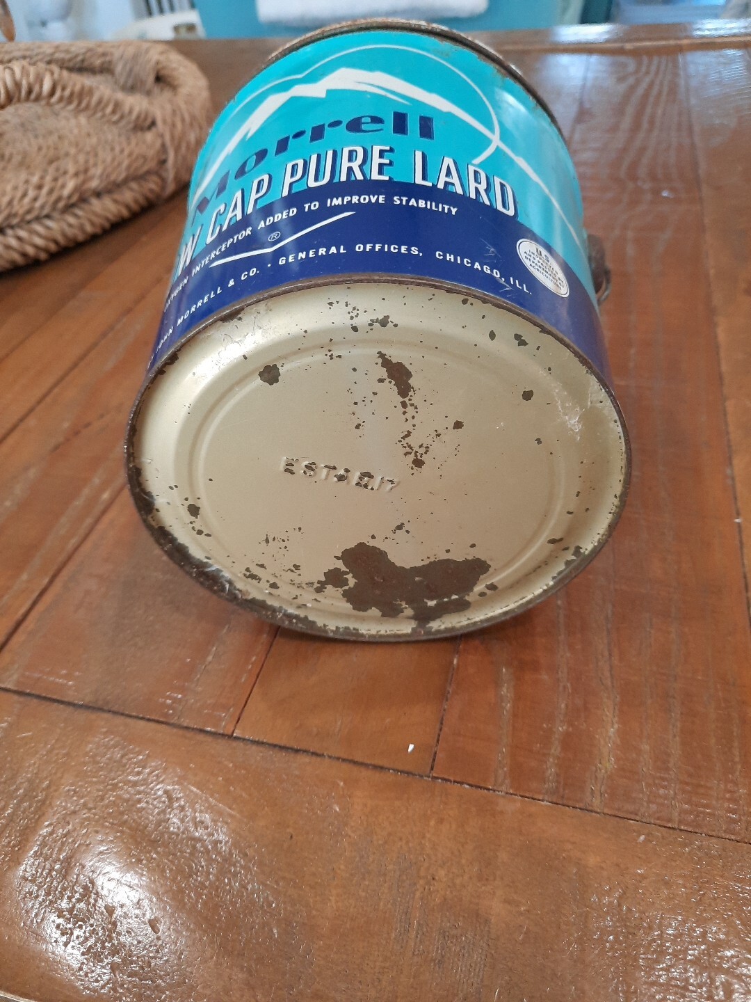 Vintage Morrell Snow Cap Pure Lard Tin, Bucket Bail Handle. 4 lb. Can ...