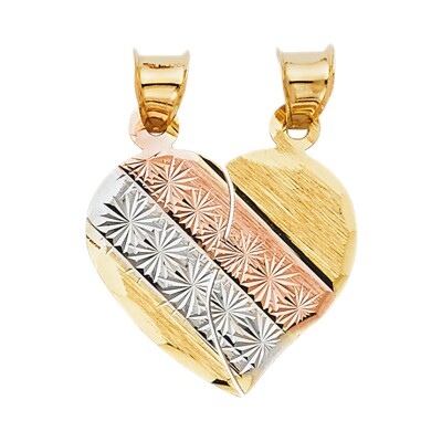 14K Tri Color Gold Heart 2 Piece Pendant Set | eBay