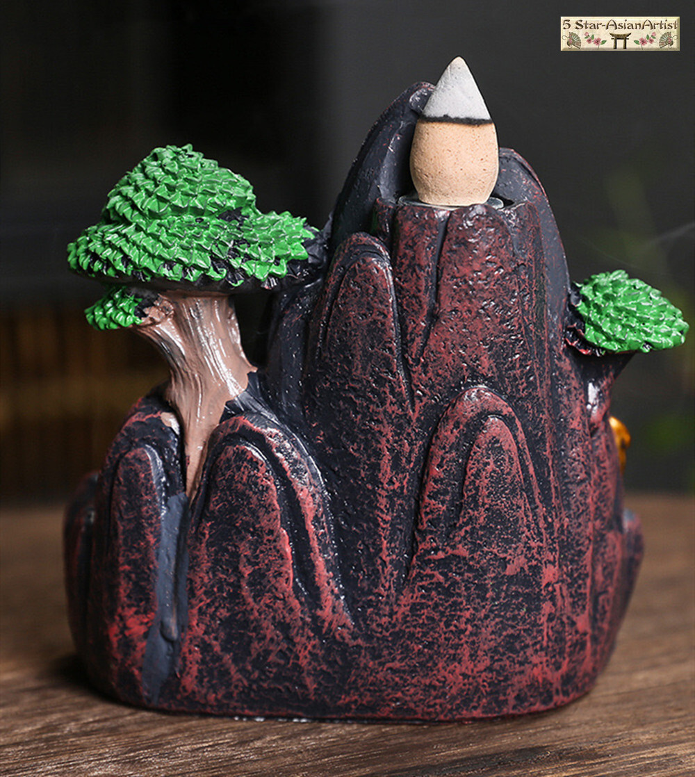 Big Backflow Incense Cones Burner Holder Village Mountain & Free Cones ...