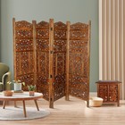 4 Panel Hand Carved Indian Screen Wooden Leaves Design Screen Room ...