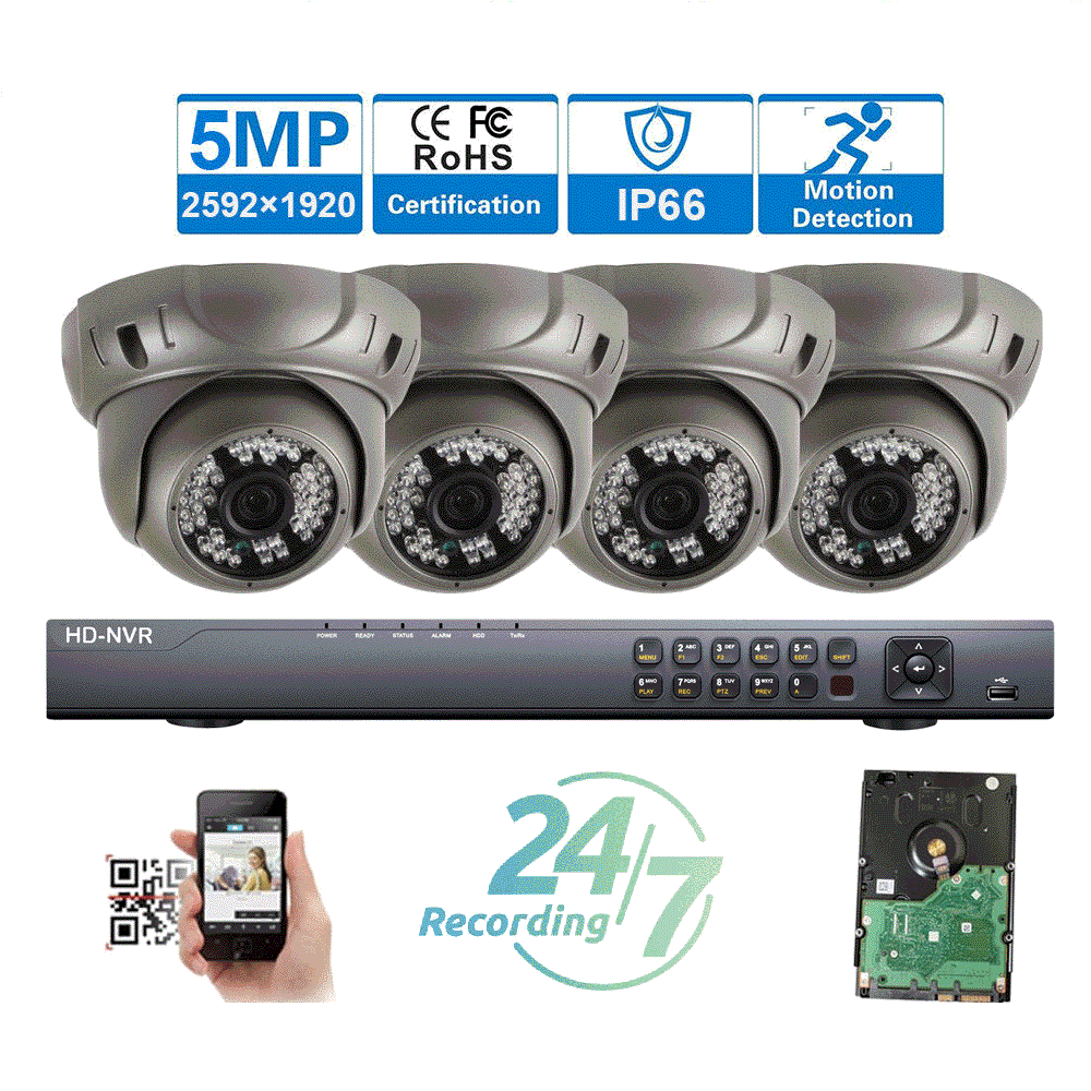 4CH H.265 NVR Sony CMOS 2592P 5MP PoE 48IR IP IP66 ONVIF Security ...