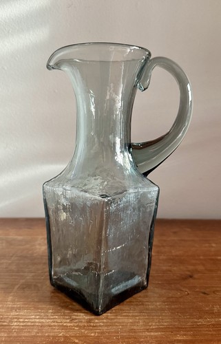 Vintage MCM Glass Pitcher Square Textured Ice Scandinavian Holmegaard ...