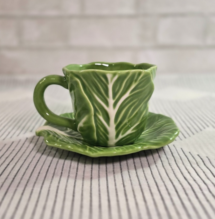 Threshold 10 oz. Stoneware Green & White Cabbage Cup & Saucer Set | eBay