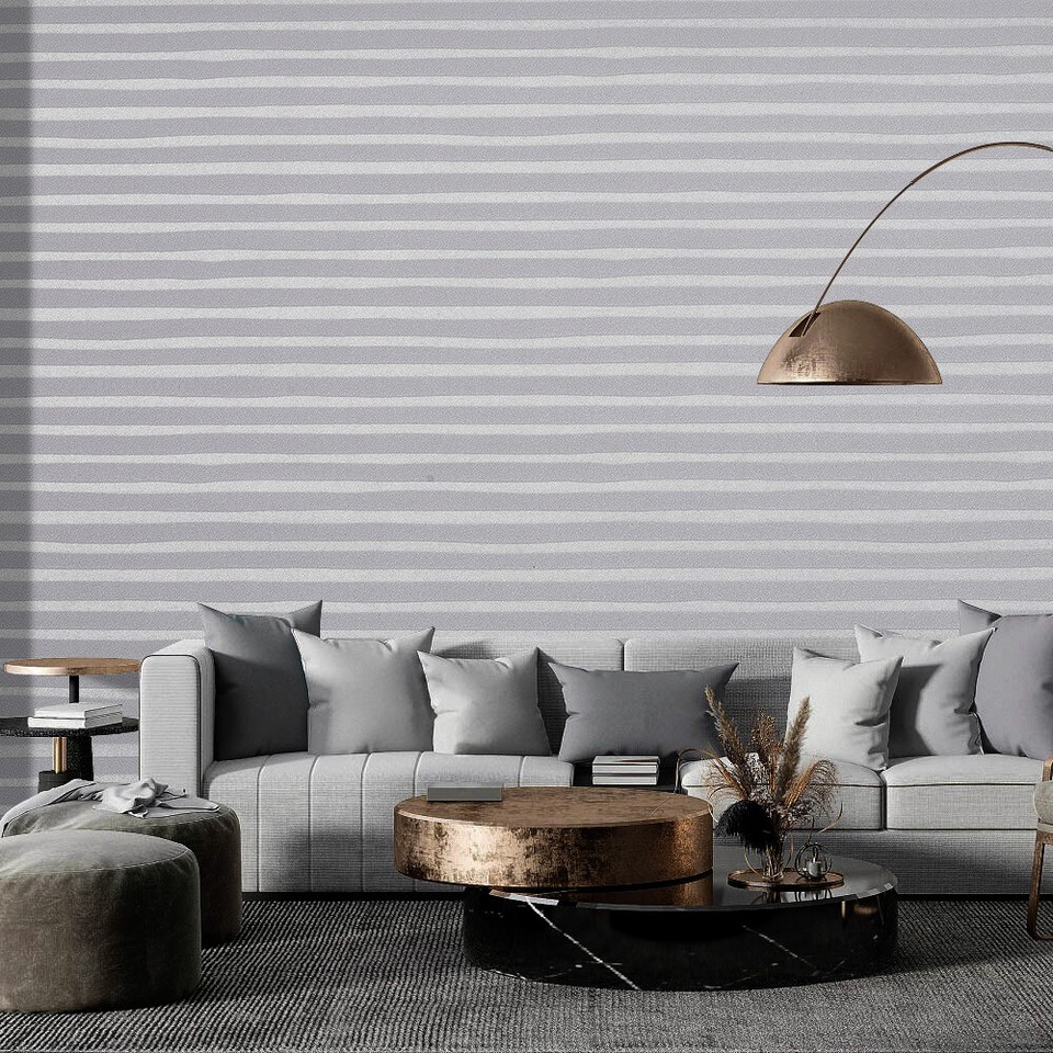 Modern Grey Sliver.Metallic Stripe Textured Wallpaper Non-Woven Wall ...