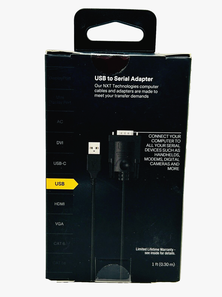 NXT Technologies USB to Serial Adapter Cable Transfer, 1 ft, Black, New ...