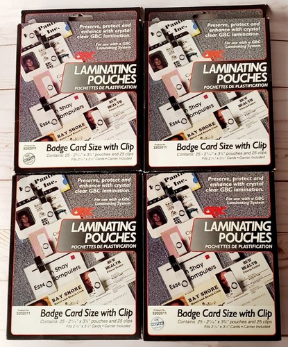 GBC Laminating Pouches Badge Card Size W/ Clips Lot Of 4 Packs 25 Each ...
