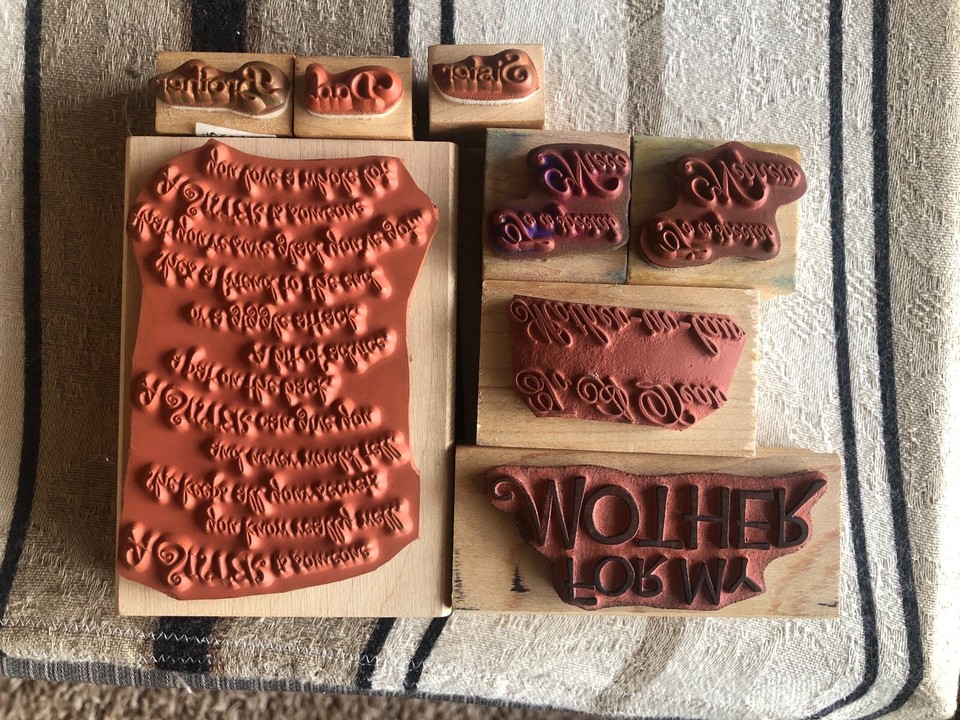 Wooden rubber mounted stamps, family, lot of 8 | eBay