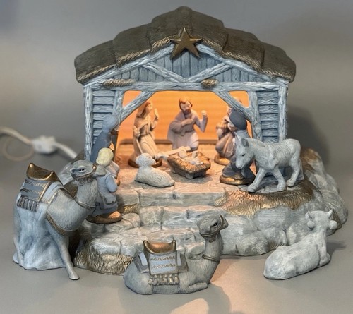 Vintage 12 Piece Light Blue & Gold Nativity Set Hand Made Hand Painted ...