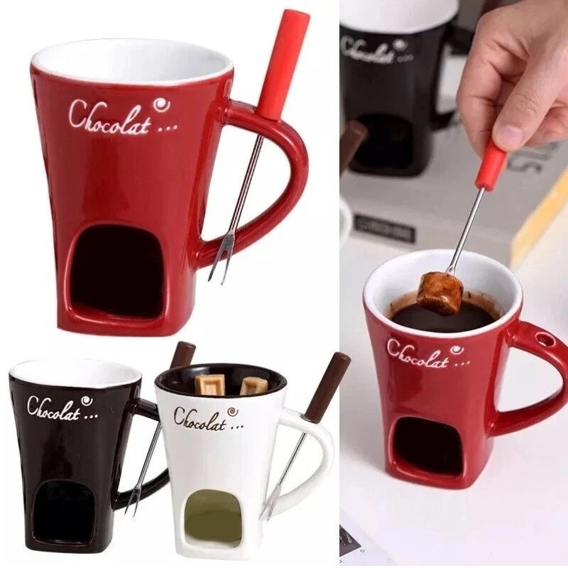 Chocolate Fondue Mug with Fork, DIY Melting Cup for Marshmallows ...
