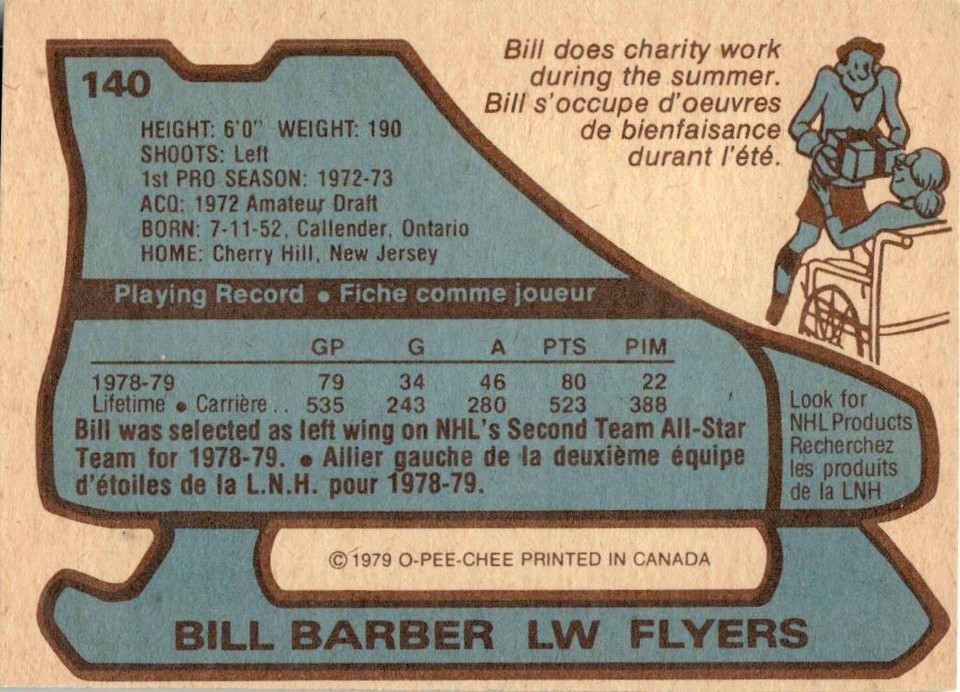 1979-80 O-Pee-Chee VTG OPC Hockey Bill Barber Philadelphia Flyers #140 ...