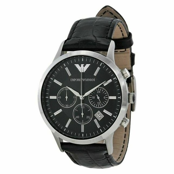 Emporio Armani AR2447 Chronograph Black Dial Leather Wrist Watch for ...