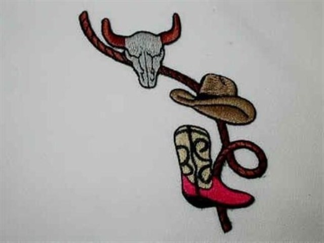 Steer Cowboy Hat Boots Rope Iron On Applique Patch | eBay