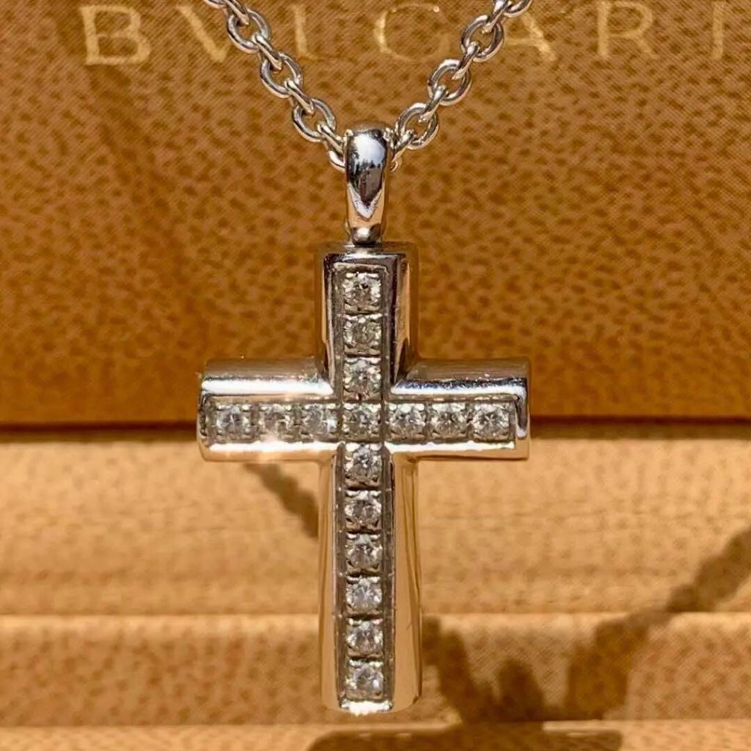 BVLGARI Necklace Latin Cross Silver Diamond K18 White… - Gem