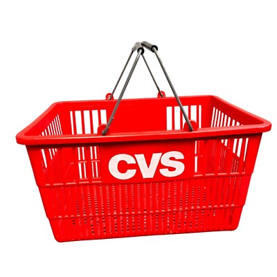 CVS Store Red Shopping Basket Tote Double Handles Plastic Logos 15.5 x ...
