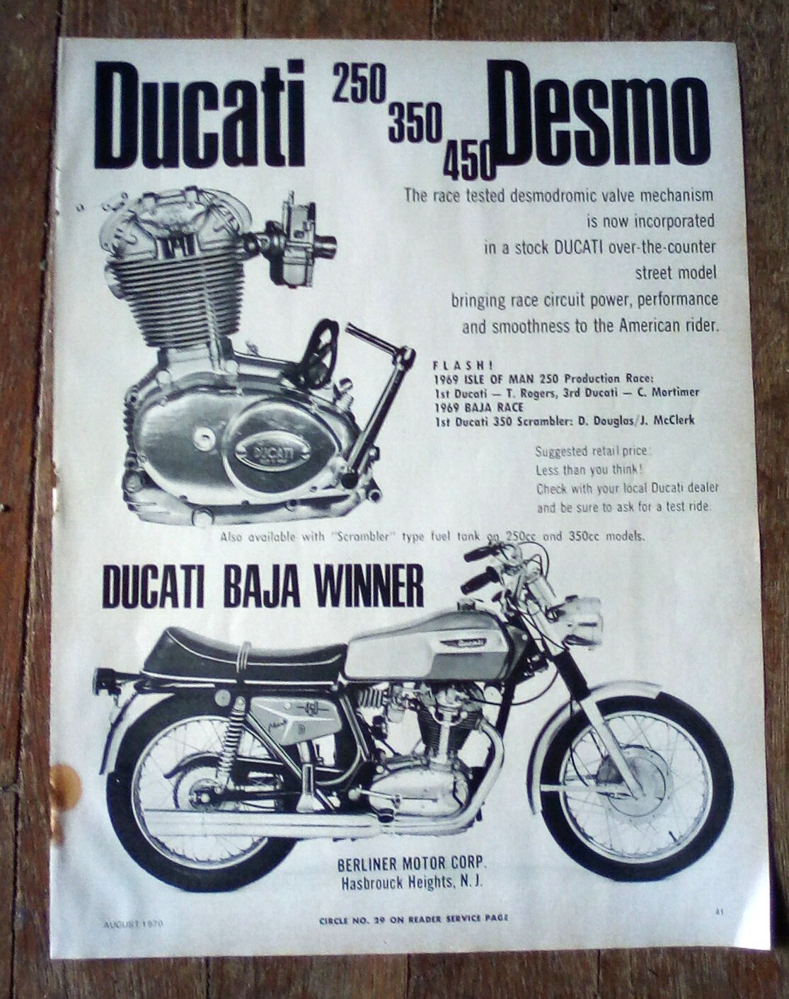1970 Ducati Desmo 450 Motorcycle Print Ad | eBay