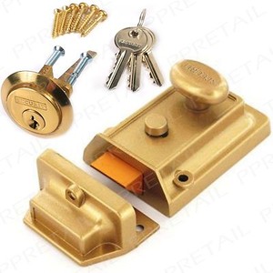 SECURIT DOOR LOCK 60Mm Nightlatch Brass Deadlock Cylinder Key Latch Set ...