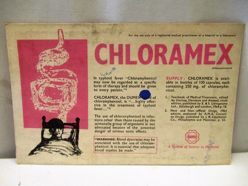Vintage Chloramex Medicine For Typhoid Advertise Sample Card Blotter ...