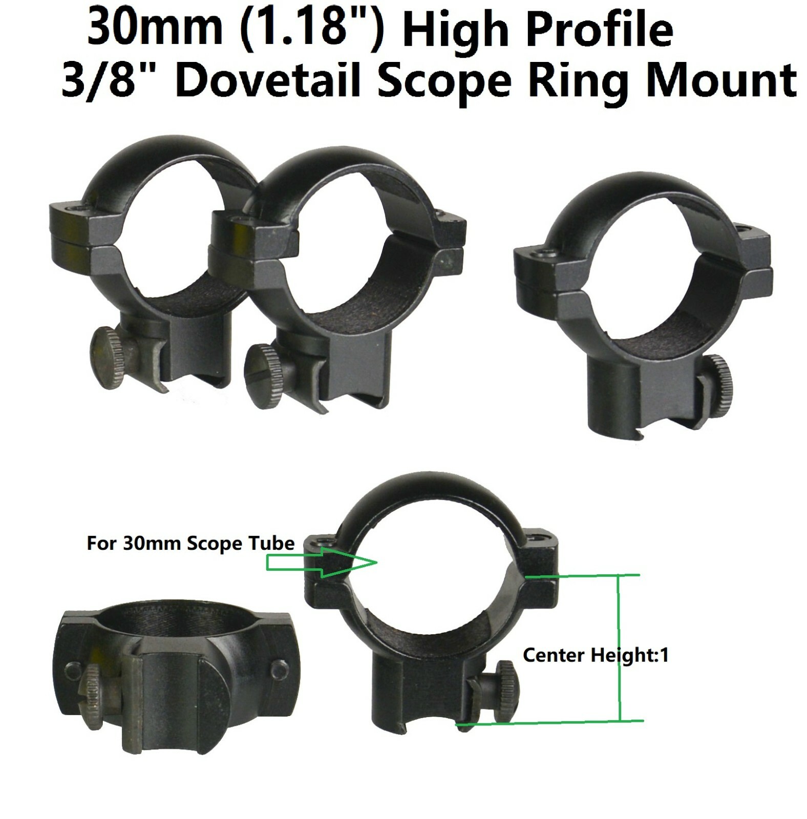 1 Pair High Profile 3/8" Dovetail Scope Rings For 30MM (1.181") Scope ...