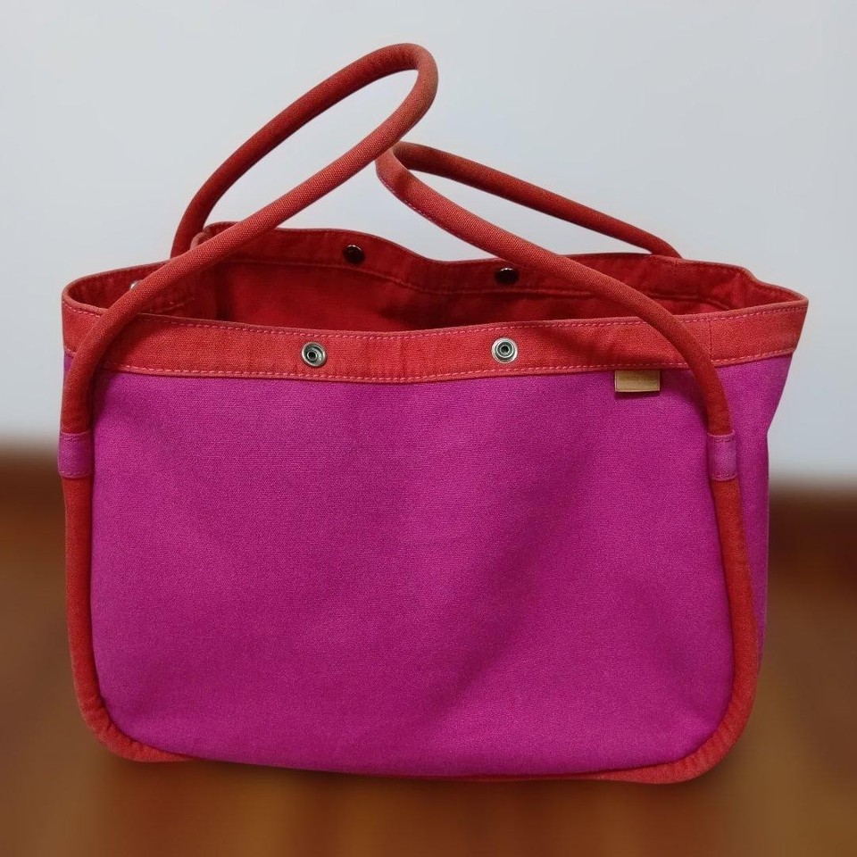 HERMÈS Lindy Beach Bag, Pink/Red Canvas Baga Tote Bag w/box from Japan ...