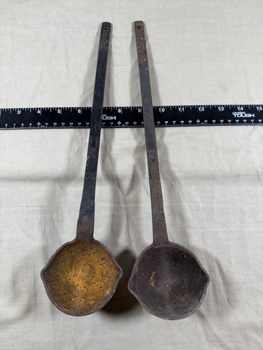 2 Antique Blacksmith Tool Forge Smelting Ladle Iron Cauldron Vintage ...