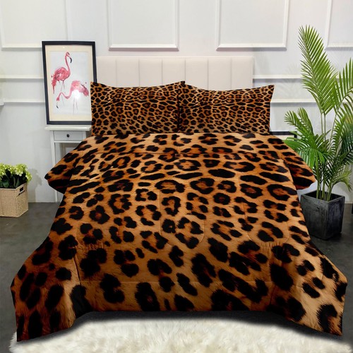 Leopard Print Bedding Set 3Pcs Quilt Duvet Cover Dorm Double Single ...