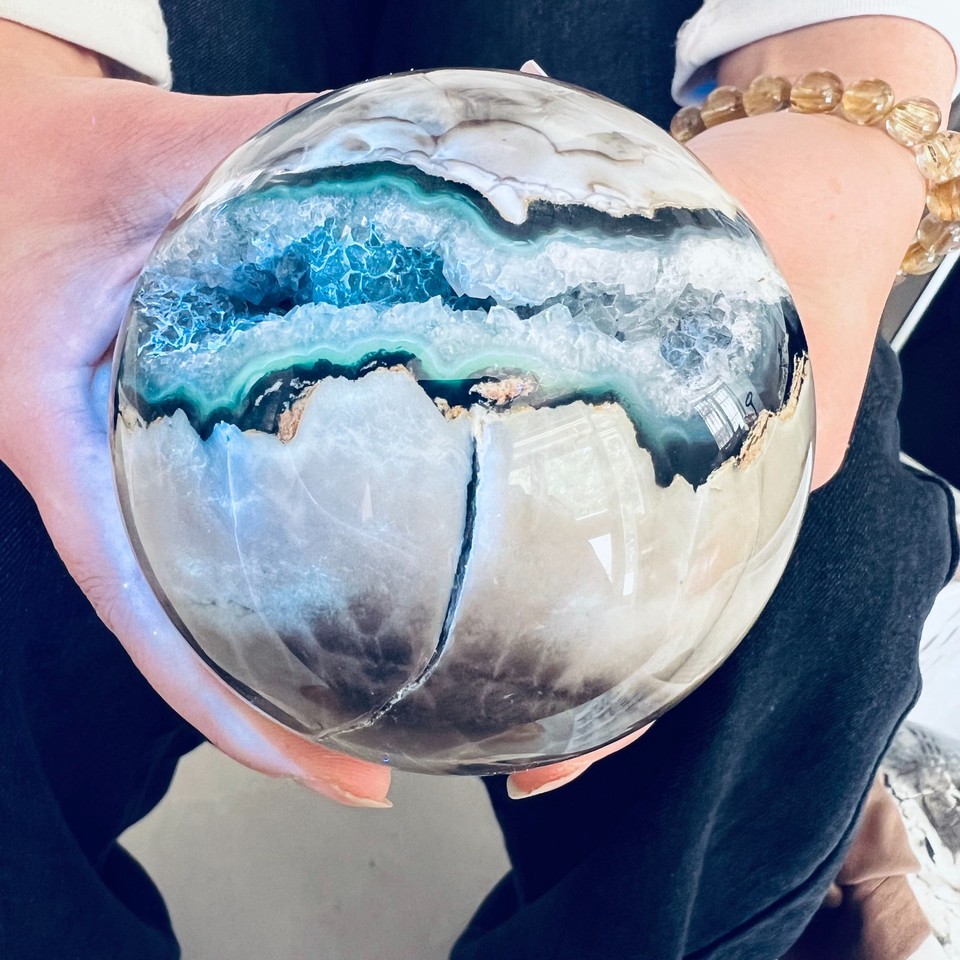 2.31LB RARE Natural Volcanic Rock agate Sphere Quartz Crystal Ball ...