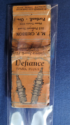 1930's Defiance Spark Plugs Diamond Quality Matchbook Matchcover | eBay