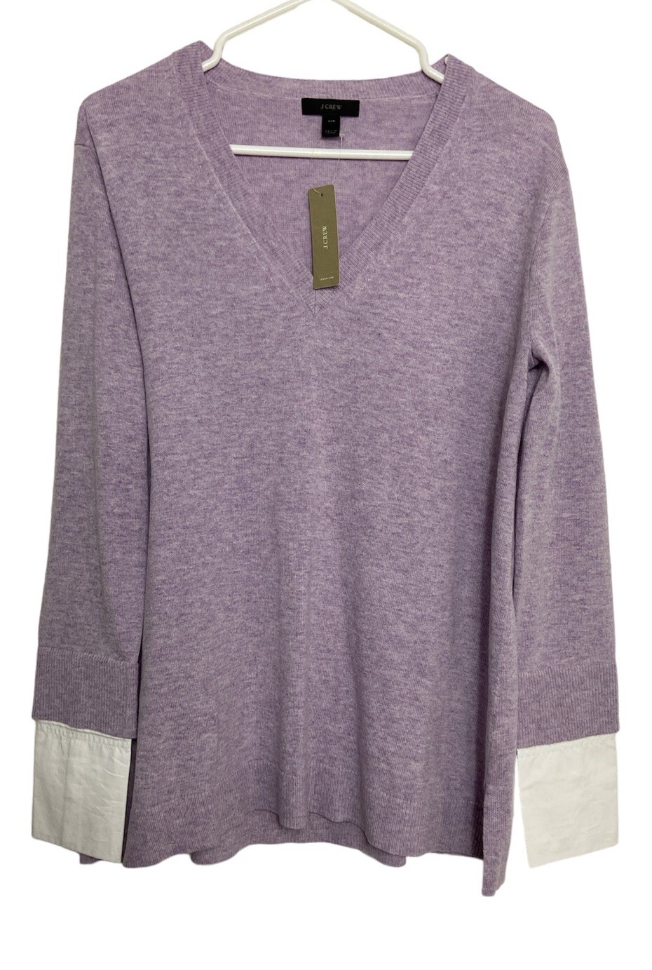 J. Crew Light Purple Wool Blend V-Neck Sweater w/ Shirt Cuff Detail ...