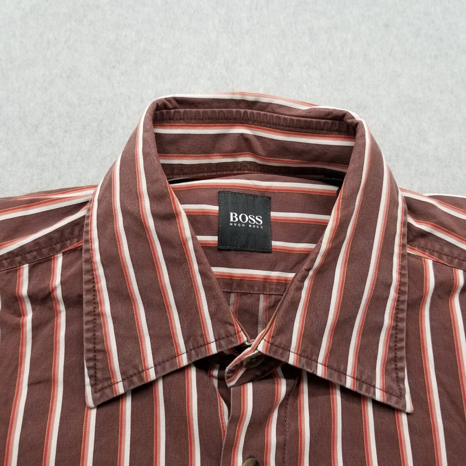 Boss Shirt Mens Small Brown Red Striped Button Up Long Sleeve Pocket ...