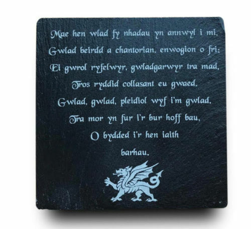 Engraved Welsh National Anthem Slate Coaster Plaque Wales Novelty Gift ...