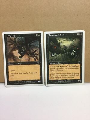 MAGIC THE GATHERING 2X LOT BOG IMP 122/350 RAZORTOOTH RATS 158/350 7th ...