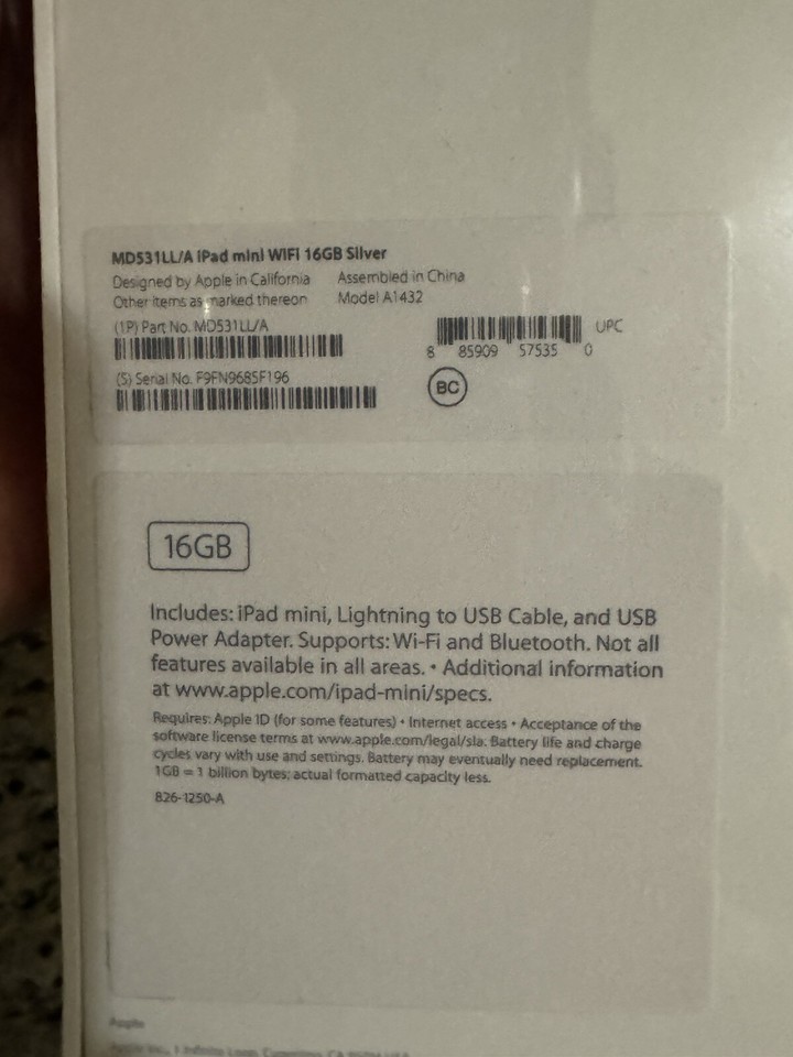 Apple iPad Mini A1432 16GB Wi-Fi - White (MD531LL/A) 2012 - New ...